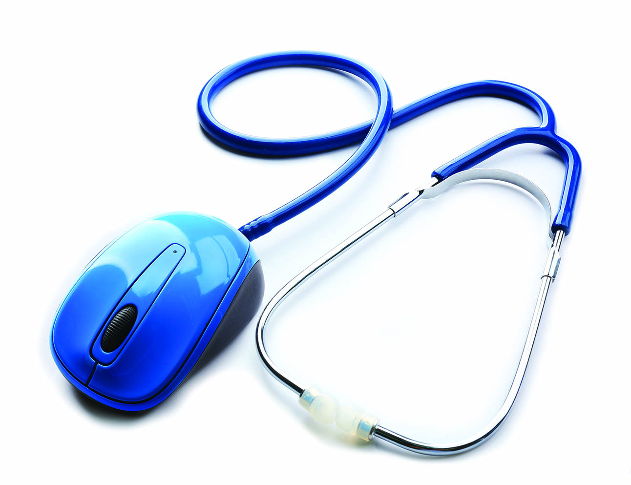 Stethoscope with computer mouse isolated on white. Medical onlin | T8N